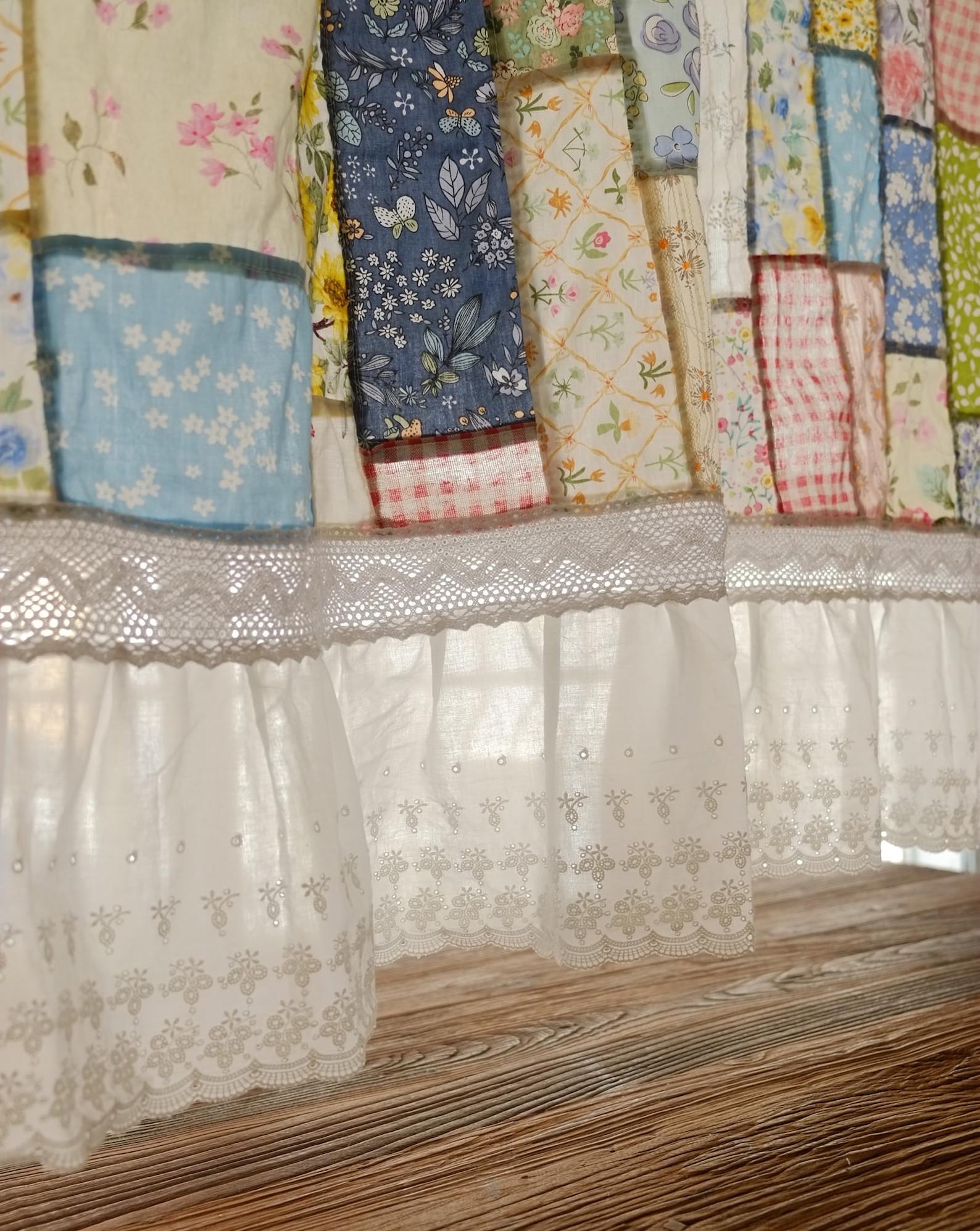Artistic Vertical Strip Patchwork Valance in Vibrant Florals for ...
