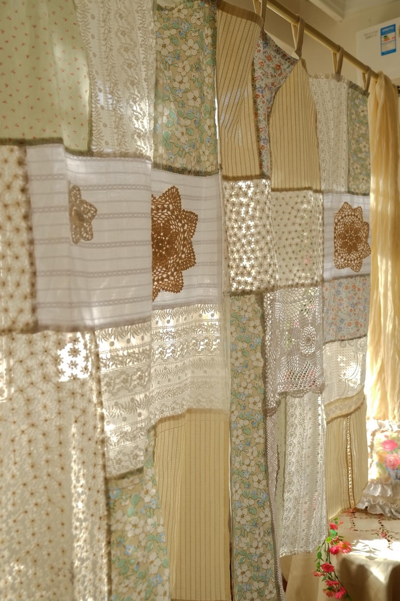 Elegant Patchwork Lace Curtain French Country Floral Curtains Farmhouse ...