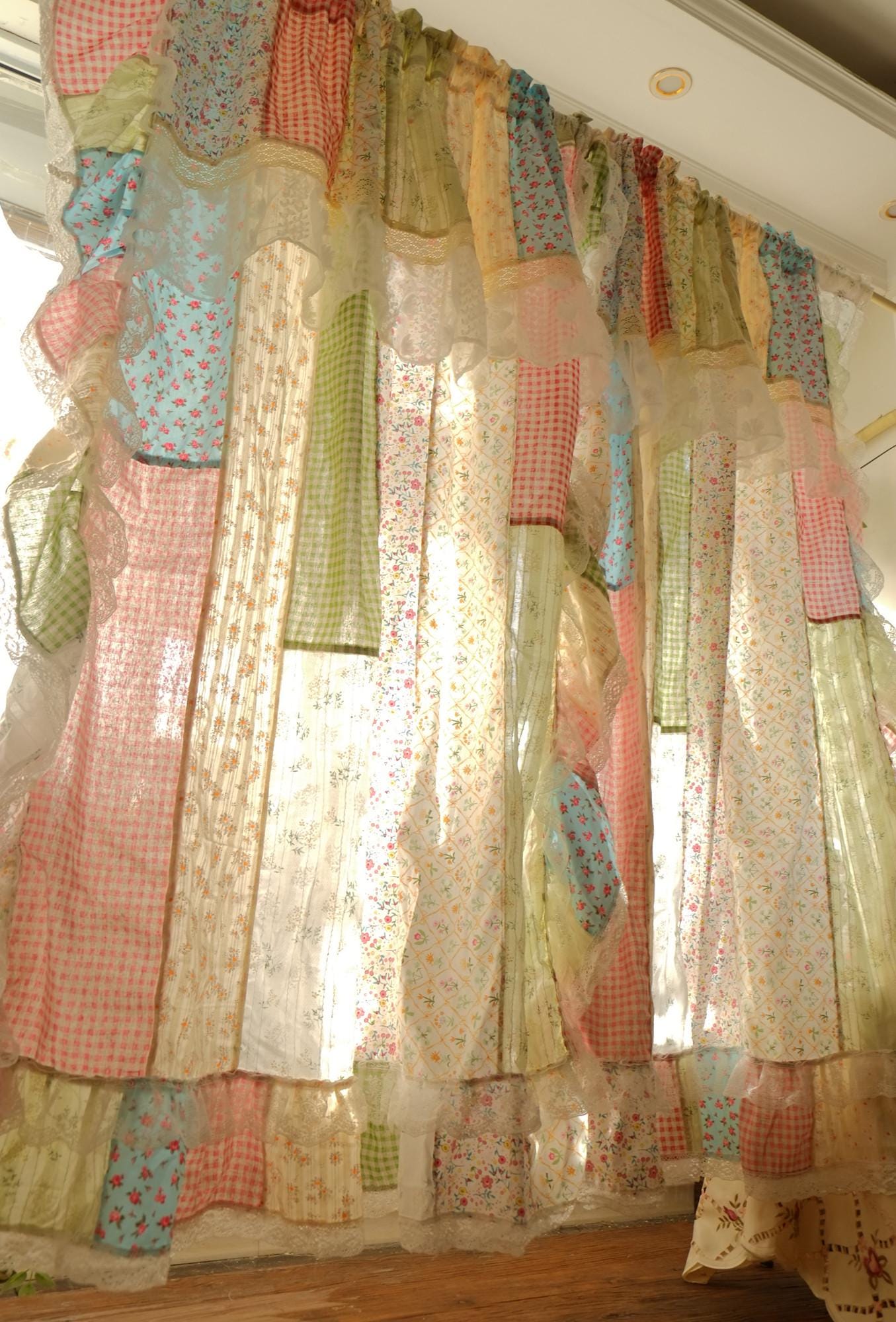 Colorful Patchwork Lace Curtain Panel French Country Shabby Chic Drapes ...