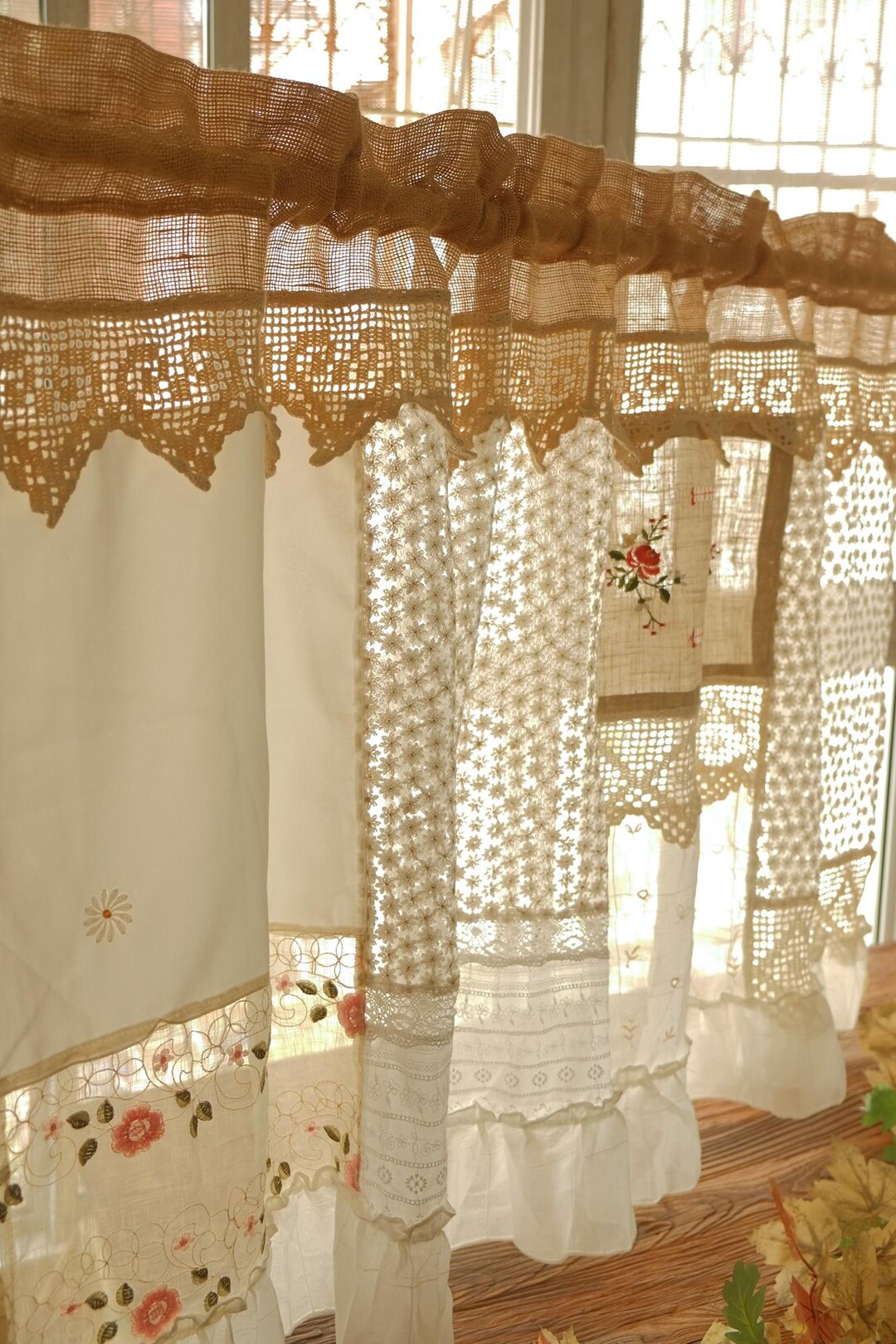 French Country BOHO Sheer Ruffle Lace Curtain – Voile Fabric With ...