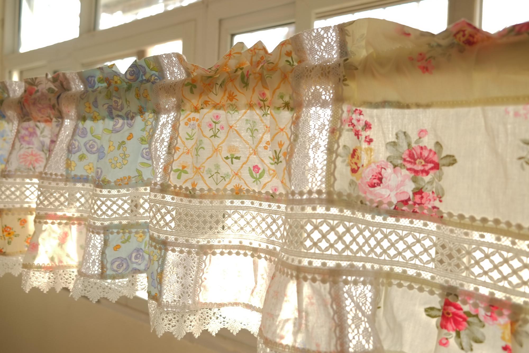 Pastel Floral Patchwork Valance – Shabby Chic Lace Curtain - Etsy