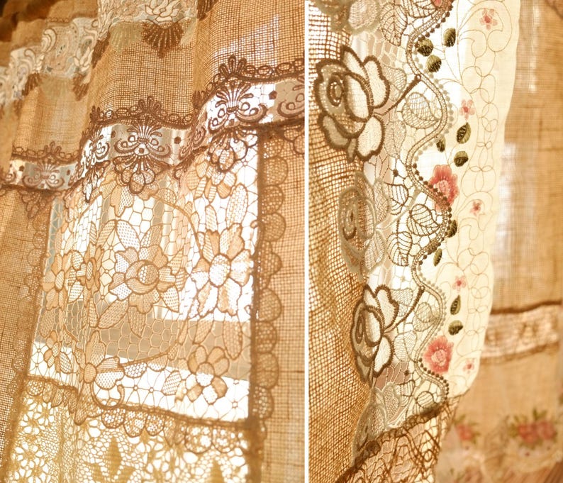 Handmade Farmhouse Burlap Lace Curtain: Shabby Chic Valance - Etsy