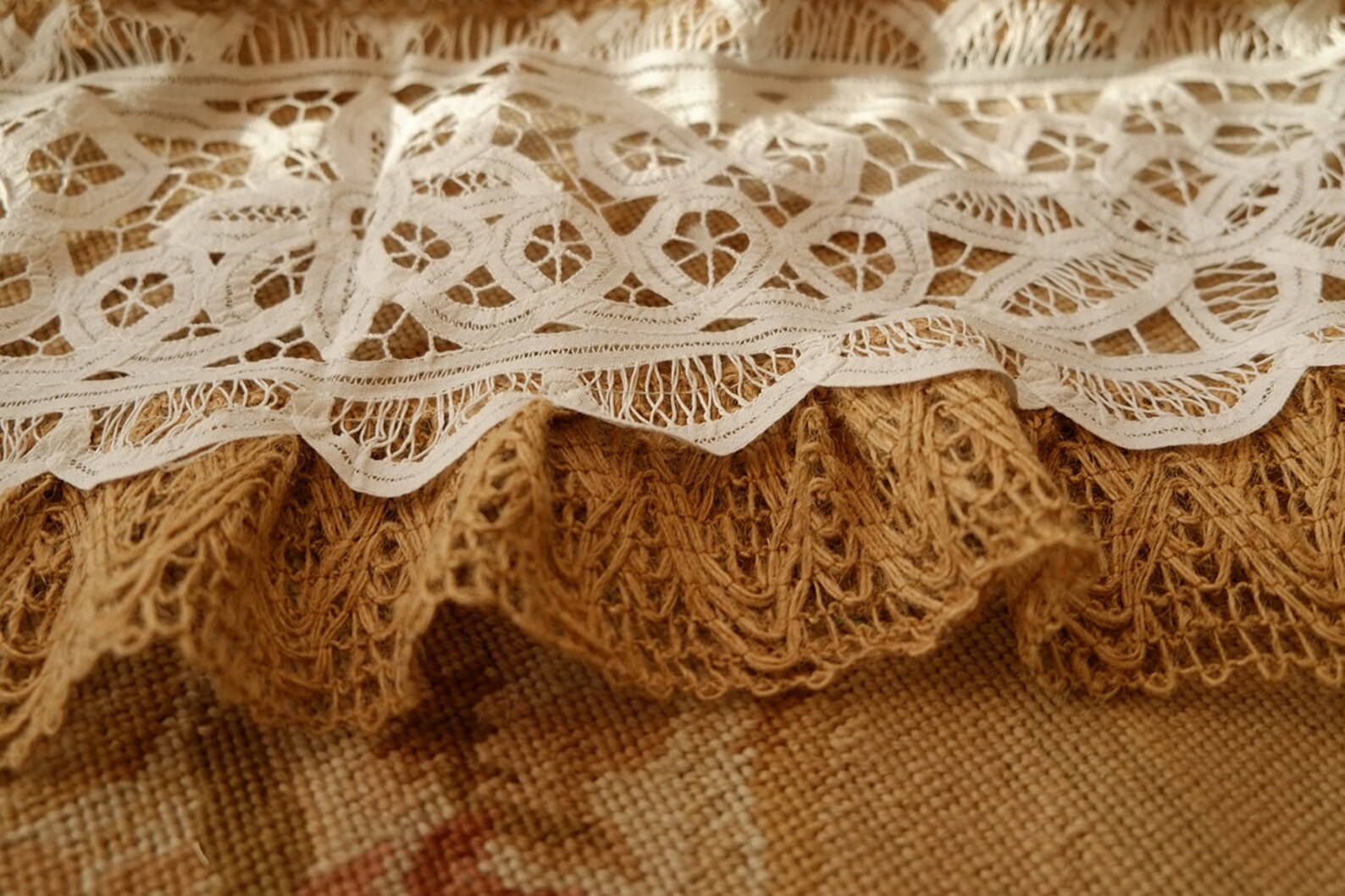 Custom Burlap Window Valance Curtain Vintage White Doily Lace - Rustic ...