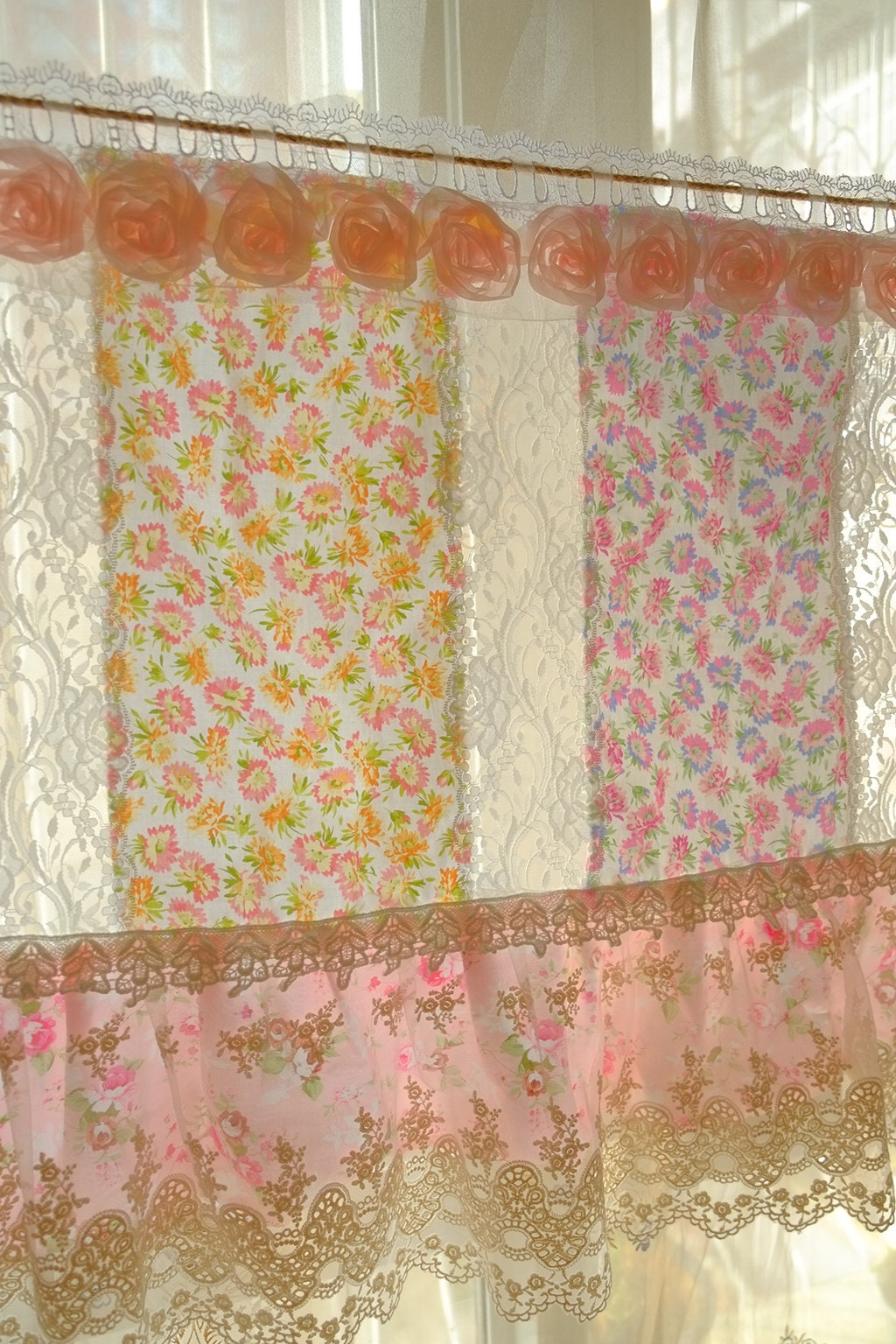 94 Shabby Chic Victorian Curtain Valance vintage Rosette Pink | Etsy