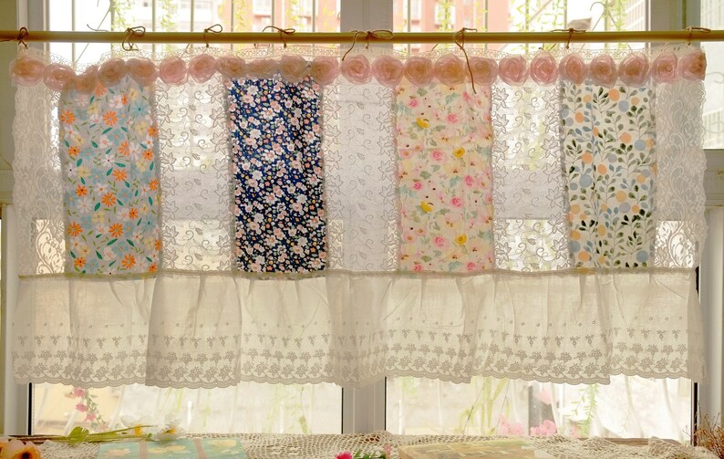 BOHO SHABBY Country Cottage Rustic Farmhouse Lace Curtain Valance/wall ...