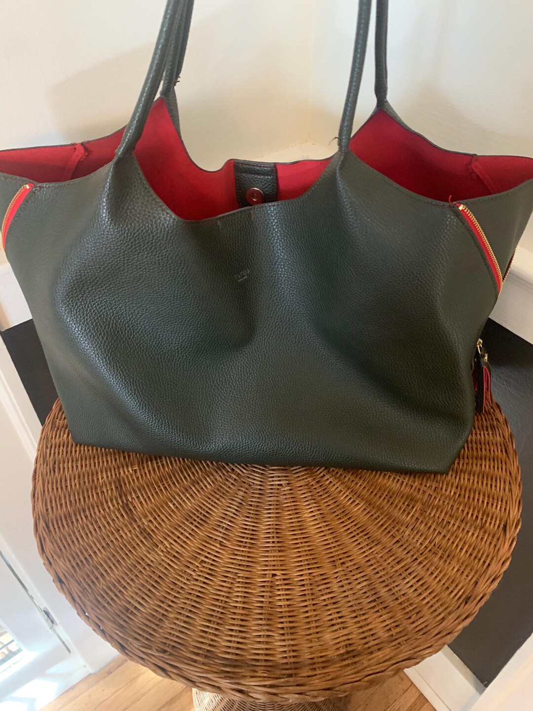 Tutilo Olive Green Tote With Red Lining - Etsy