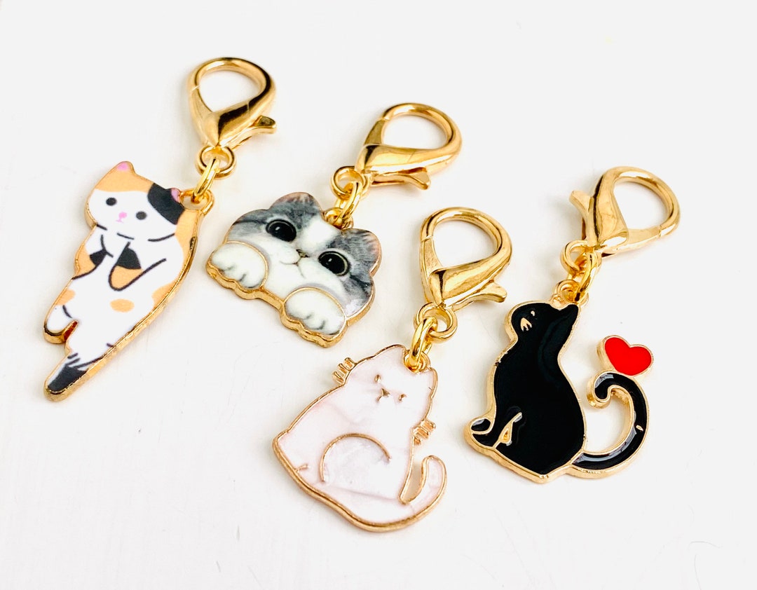 1 Gold Cat Zipper Pull, Cute Cat Bag Charm, Purse Clip on Charm - Etsy
