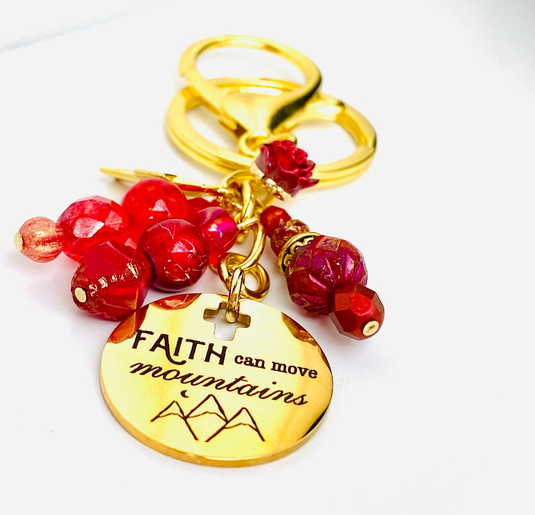 Gold Beaded Faith Keychain, Bible Verse Zipper Pull, Rose Faith ...