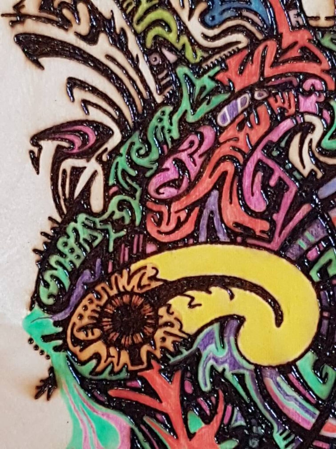 Unframed Abstract Tribal Surreal Tattoo Pyrography wood Burning Art - Etsy