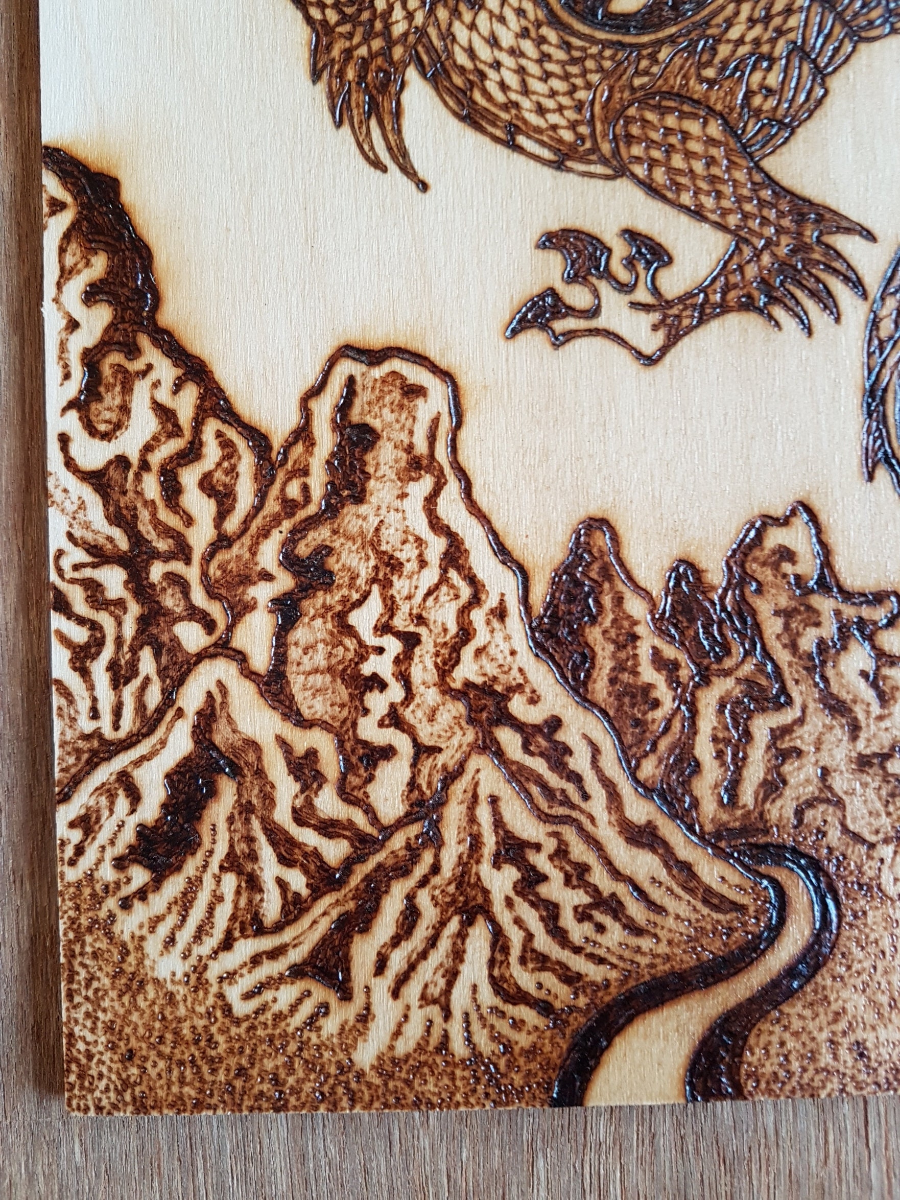 Unframed A4 Size Chinese Dragon With Guilin Landscape Tattoo Pyrography ...
