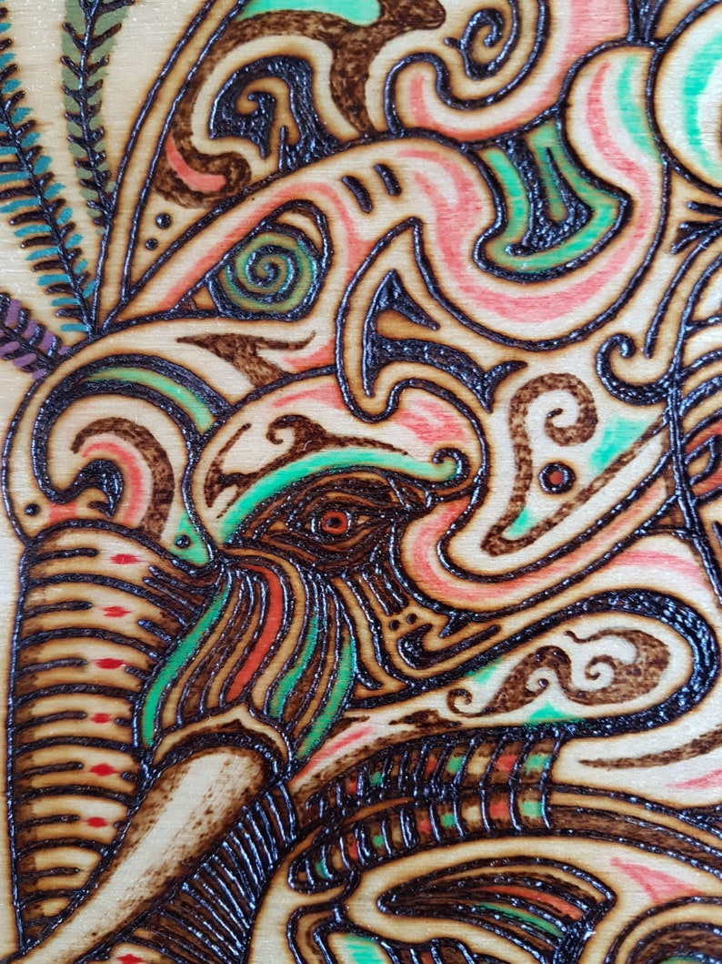 Unframed A3 Size Majestic Tribal Tattoo Elephant Pyrography wood ...