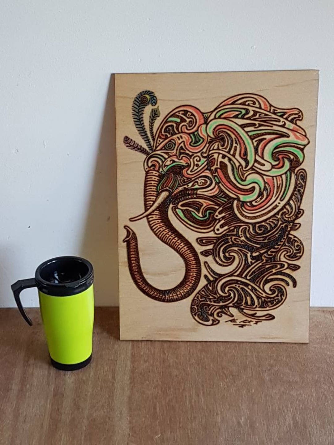 Unframed A3 Size Majestic Tribal Tattoo Elephant Pyrography wood ...