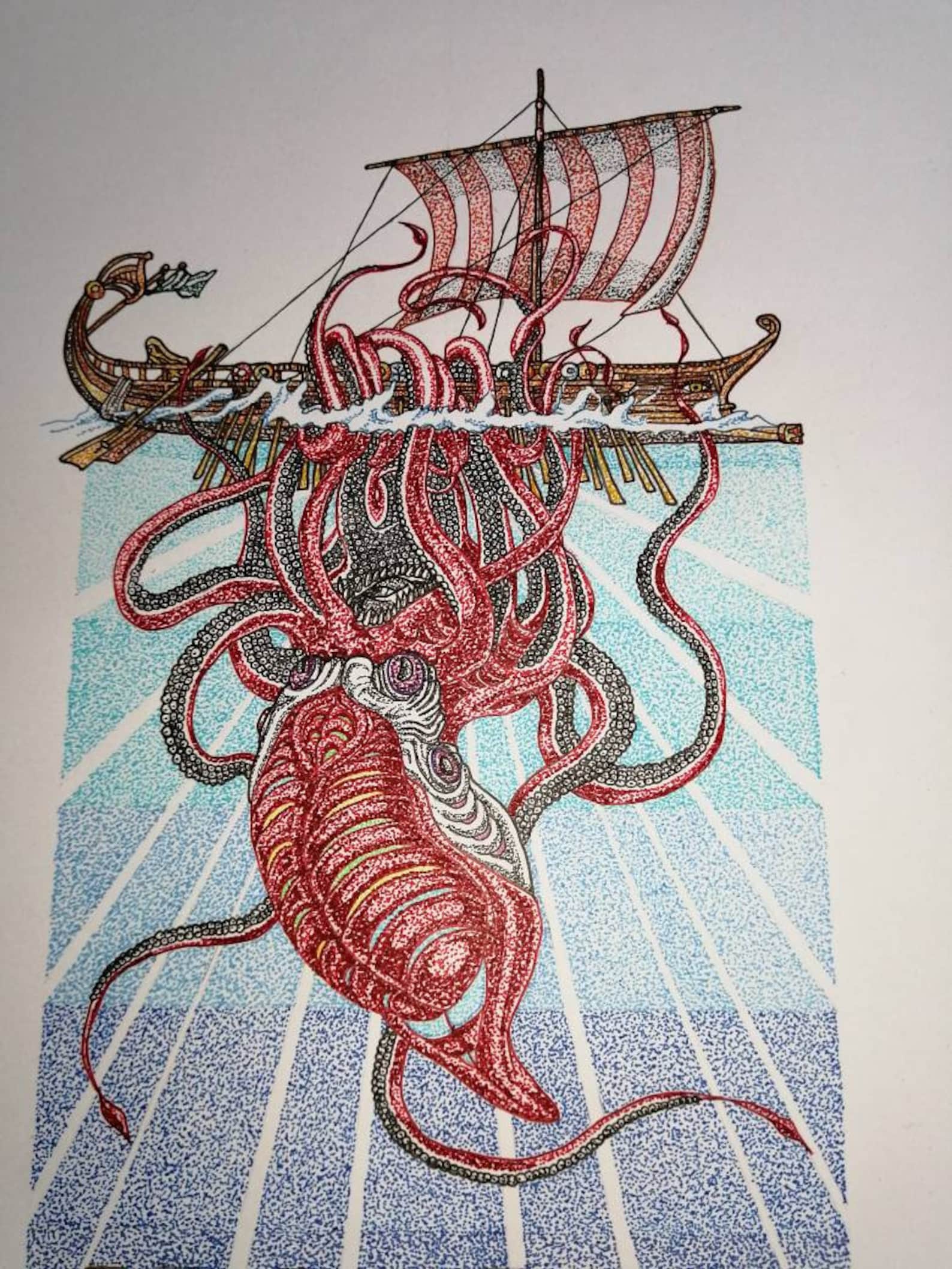 Unframed A3 Size release the Kraken Original Ink - Etsy