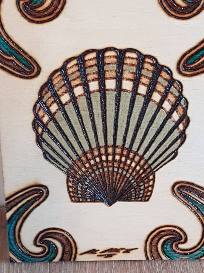 Unframed A5 Size Scallop Seashell Tattoo Pyrography wood Burning Art - Etsy