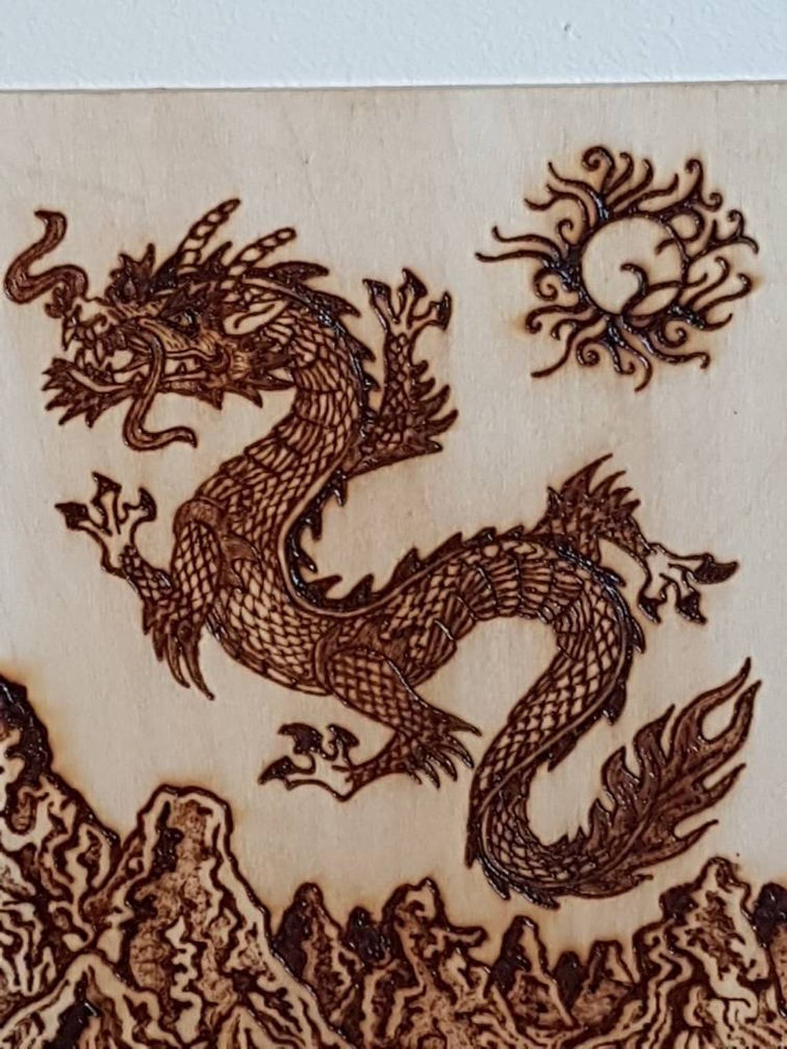 Unframed A4 Size Chinese Dragon With Guilin Landscape Tattoo Pyrography ...