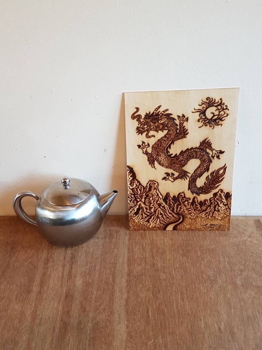 Unframed A4 Size Chinese Dragon With Guilin Landscape Tattoo Pyrography ...