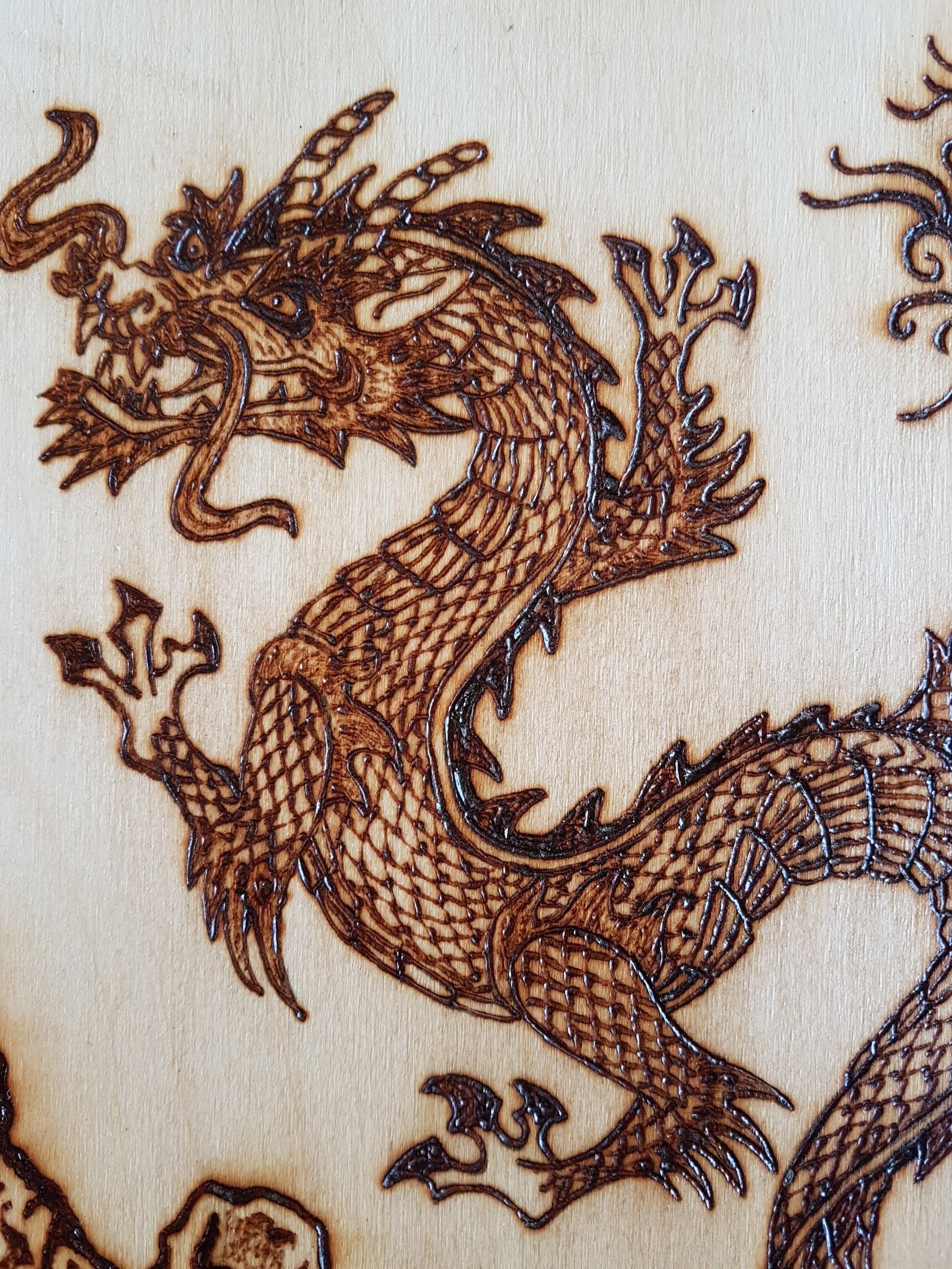 Unframed A4 Size Chinese Dragon With Guilin Landscape Tattoo Pyrography ...