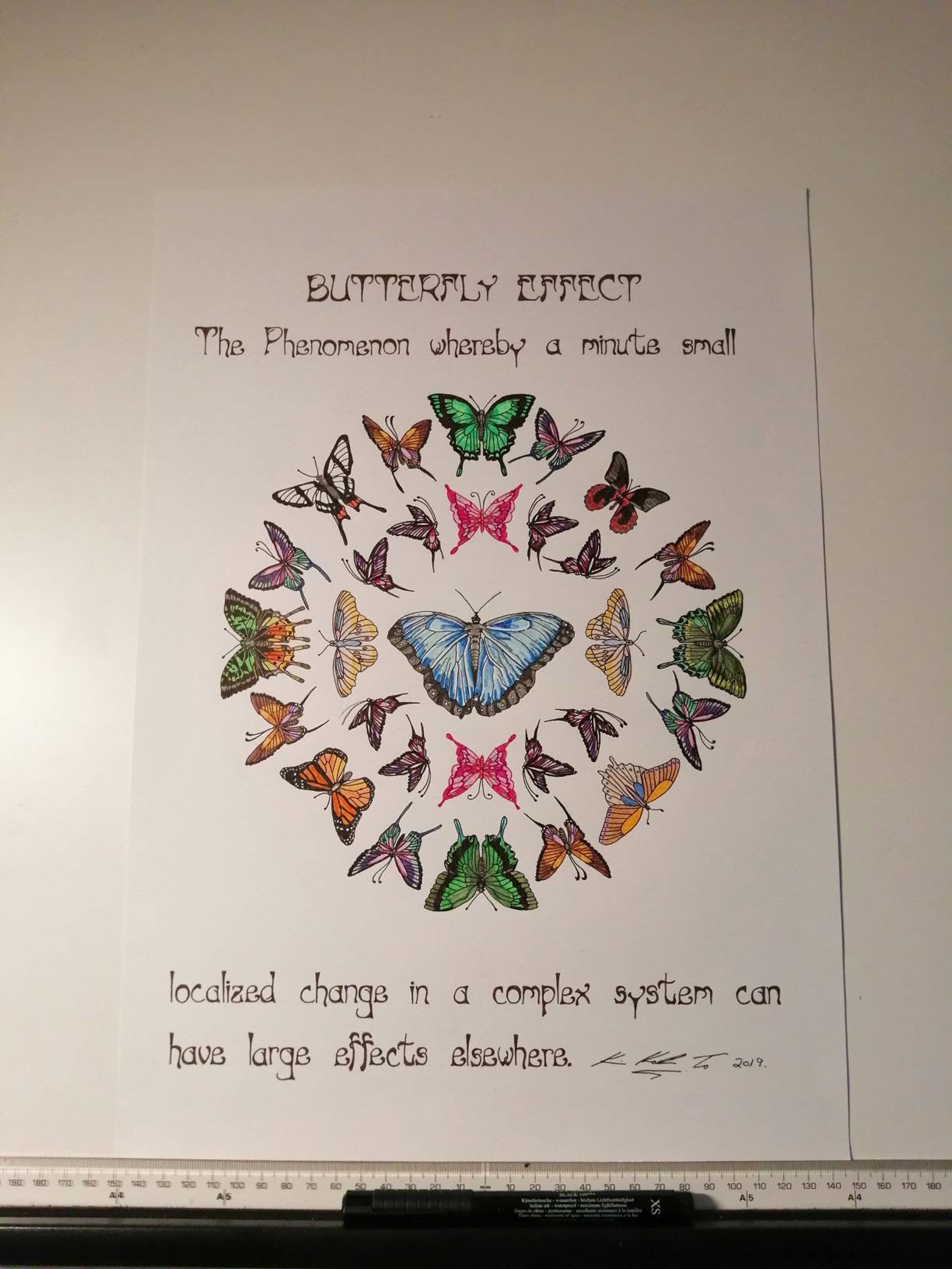Unframed A3 Size butterfly Effect, Graphic Illustration Tattoo Ink ...