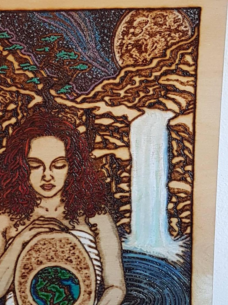 Unframed A3 Size Mother Earth Tattoo Pyrography wood Burning Art - Etsy