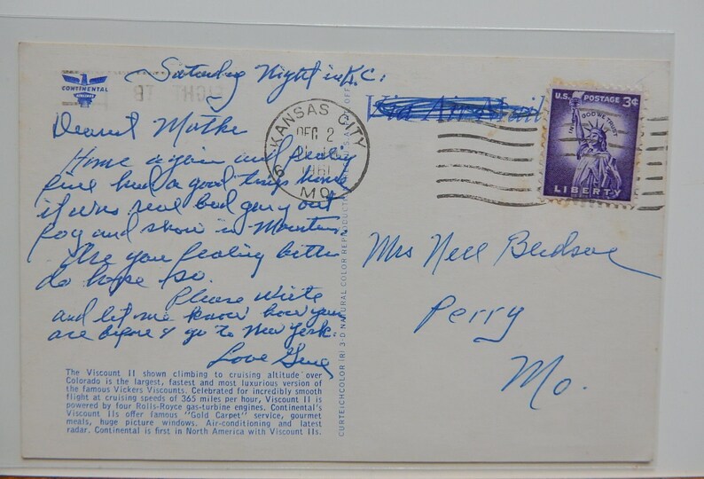 Continental Airlines-the Viscount Ll-1961 Postmarked Kansas City, MO ...