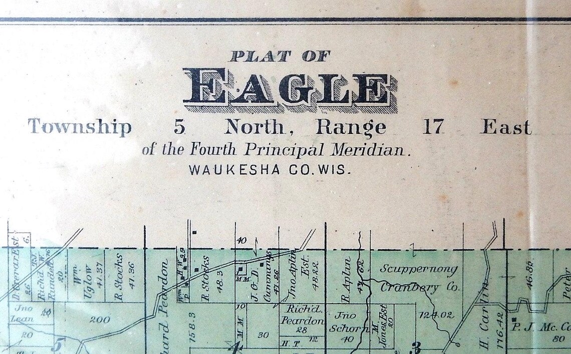 Eagle, Wisconsin. 1891 Plat of Eagle. Waukesha County-wisconsin - Etsy