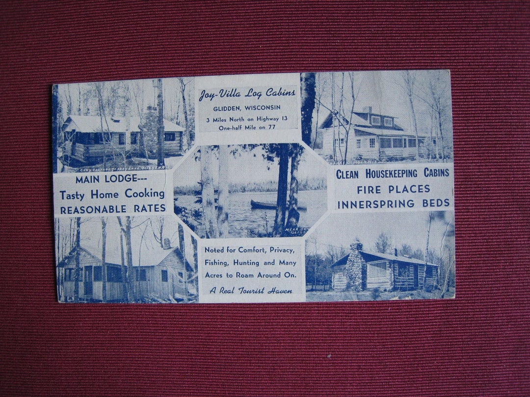 Glidden, Wisconsin. Joy Villa Log Cabins-rare Postcard 1940s - Etsy