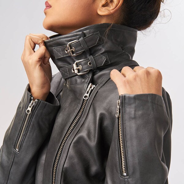 Grey Leather Jacket - Etsy