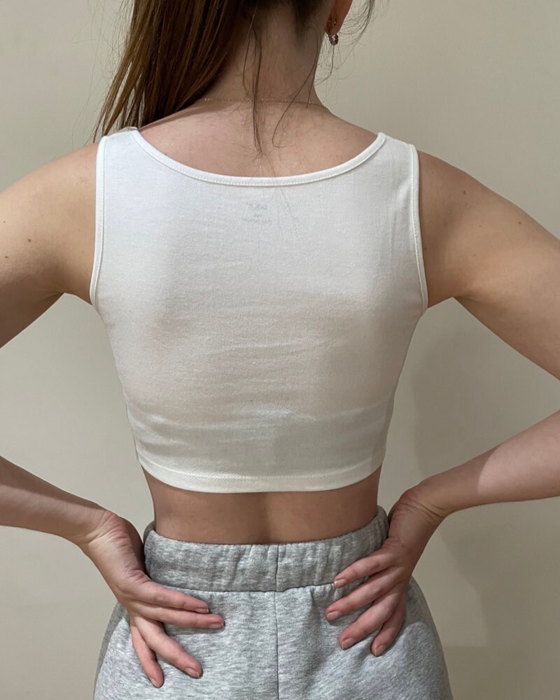 Sporty Crop Tank Bra White - Etsy