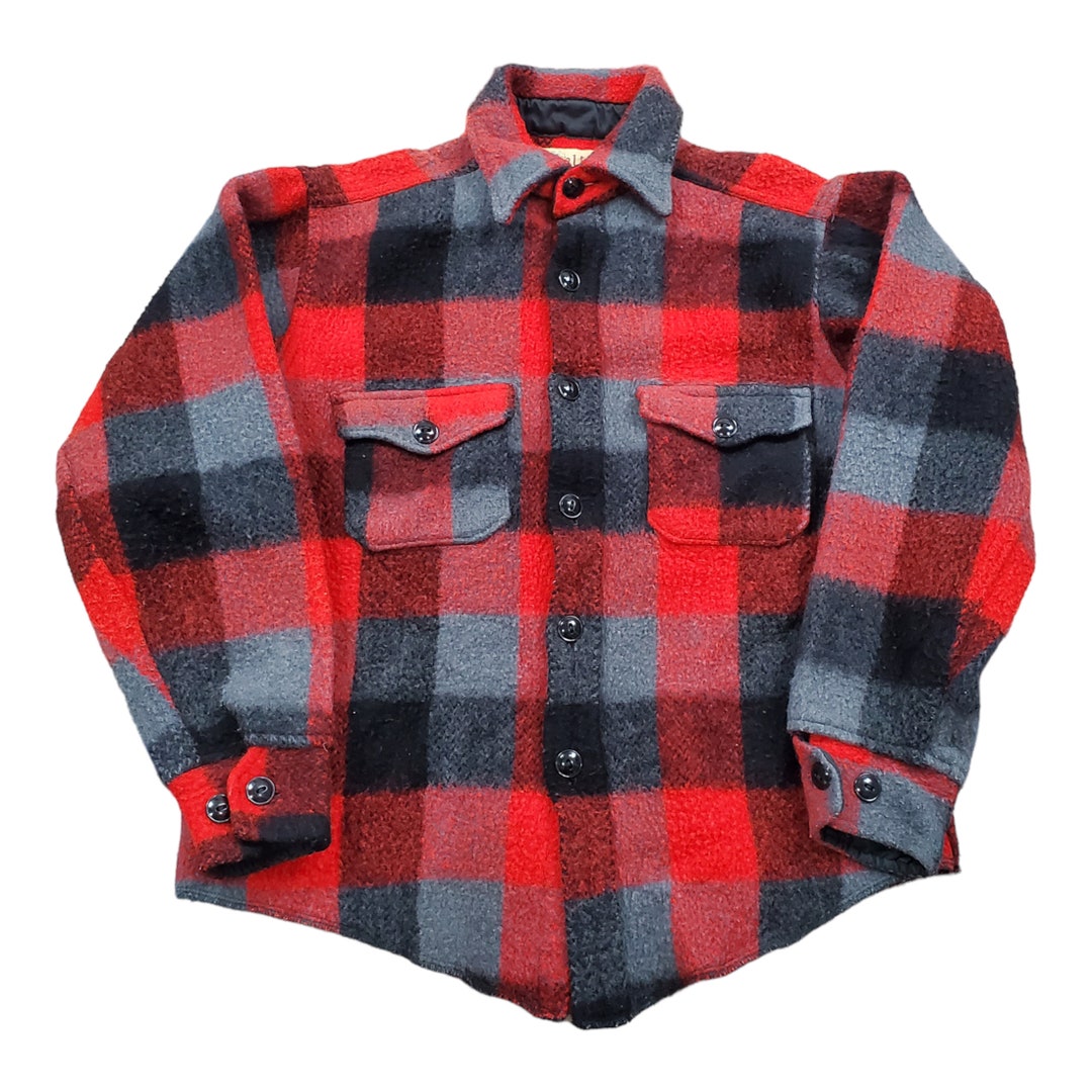 1960s/1970s Melton Red Plaid Wool Shirt Jacket Made in USA - Etsy