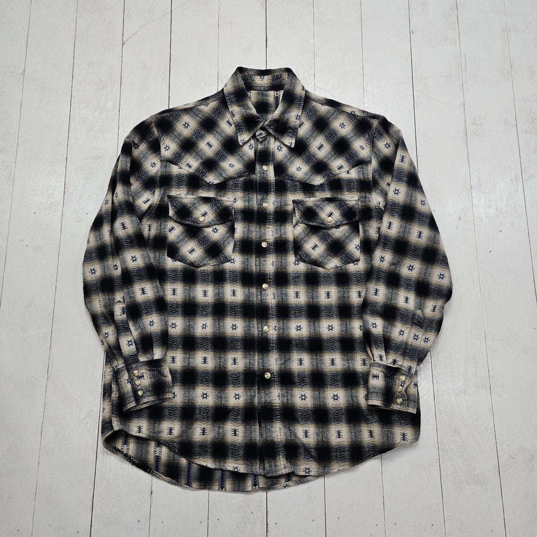 1990s/2000s Y2K Southwest Style Shadow Plaid Snap Closure Western Shirt ...