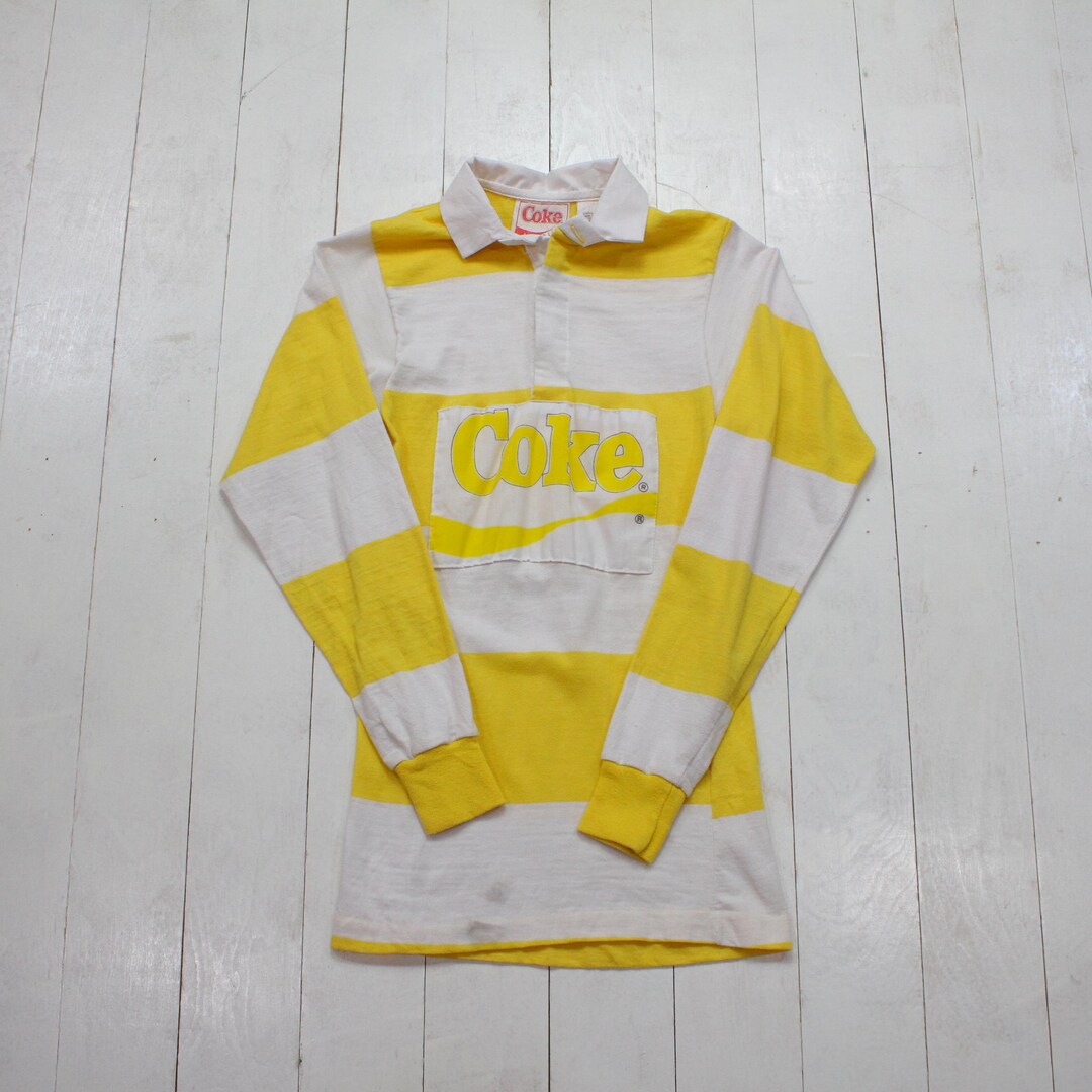 1980s/1990s Coke Wearables Coca-cola Striped Yellow Rugby Shirt Women's ...