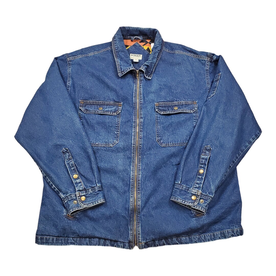2000s Duke Haband Zip Up Denim Jacket Southwestern Flannel Etsy