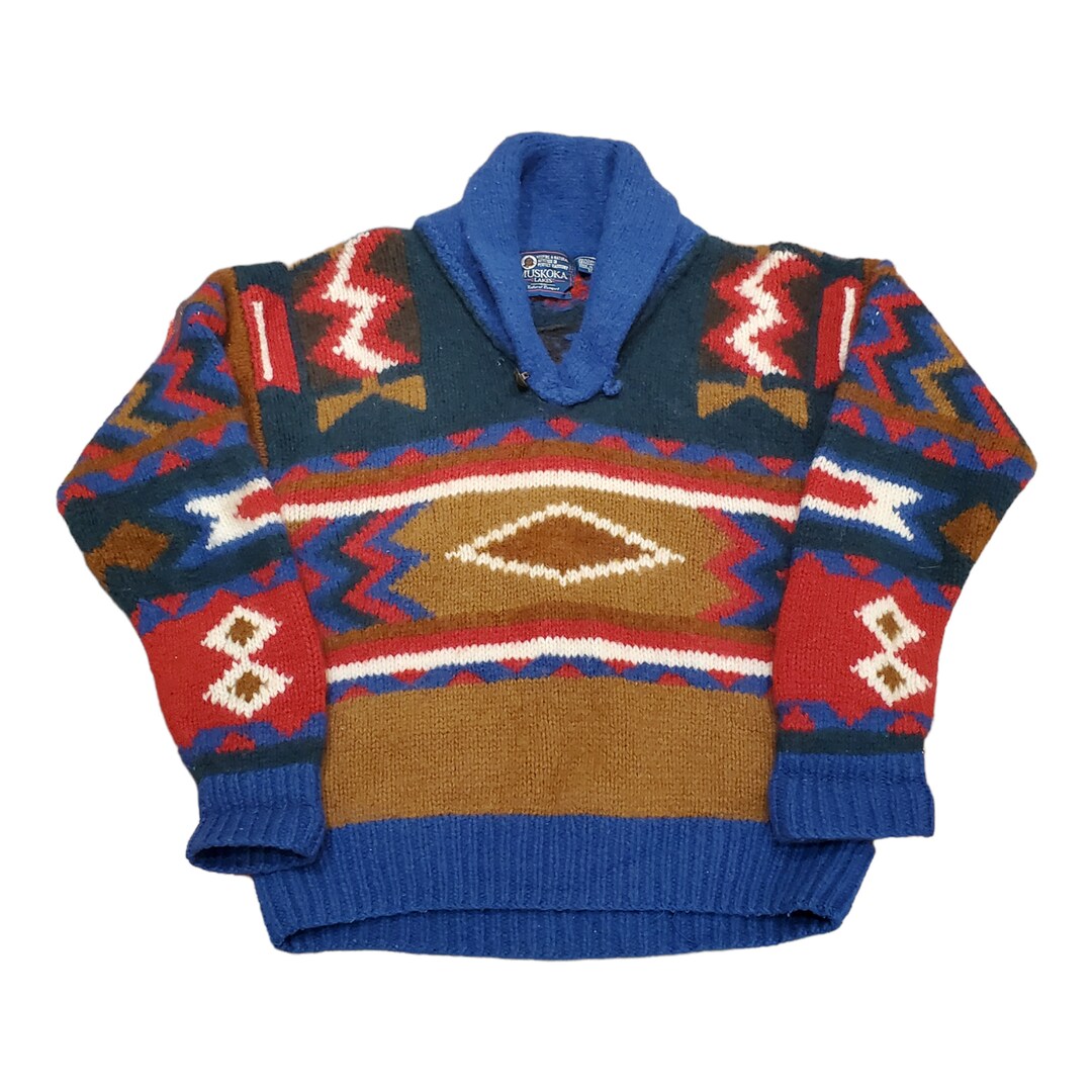 1980s Muskoka Lakes Shetland Wool Shawl Collar Sweater Size S - Etsy