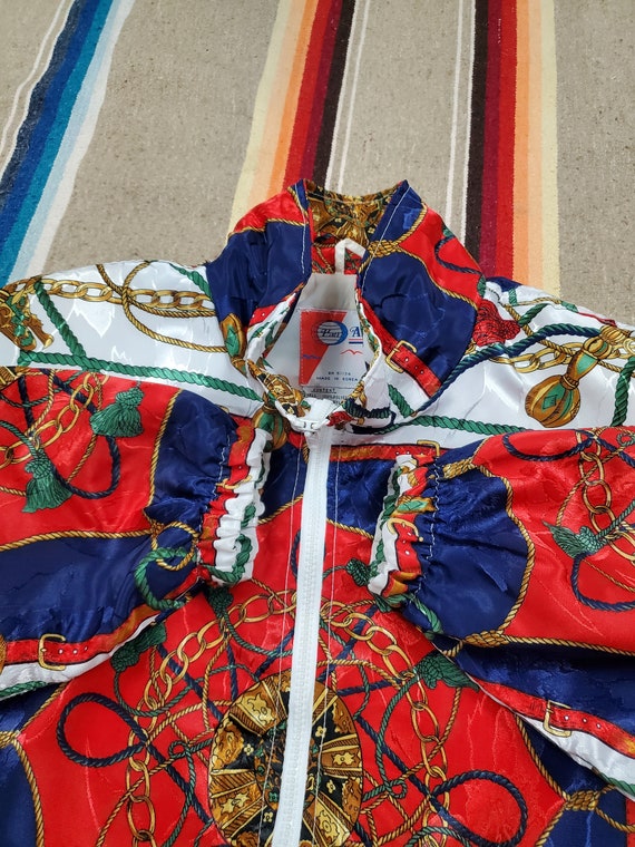 1980s/1990s Pan Asia Red & Blue Tassles Silk Scarf St… - Gem