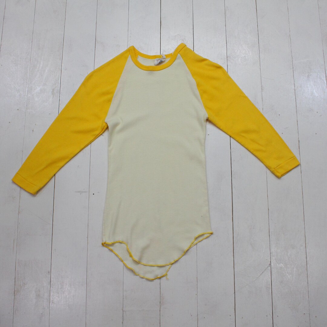 1980s Blank White Yellow Raglan Long Sleeve T-shirt Made in USA Kids ...