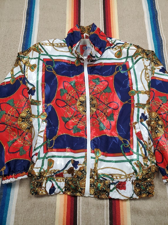 1980s/1990s Pan Asia Red & Blue Tassles Silk Scarf St… - Gem