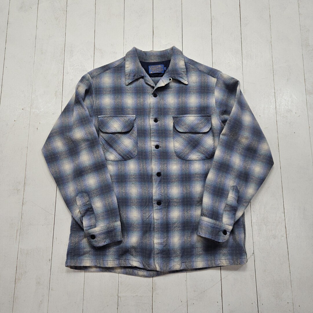 1990s Pendleton Light Blue Plaid Wool Board Shirt Made in USA Size M/L ...