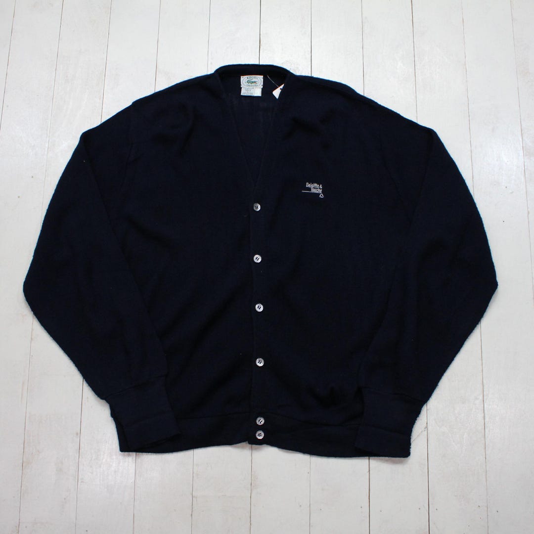 1990s Lacoste Blue Deloitte Touche Acrylic Knit Cardigan Sweater Made ...