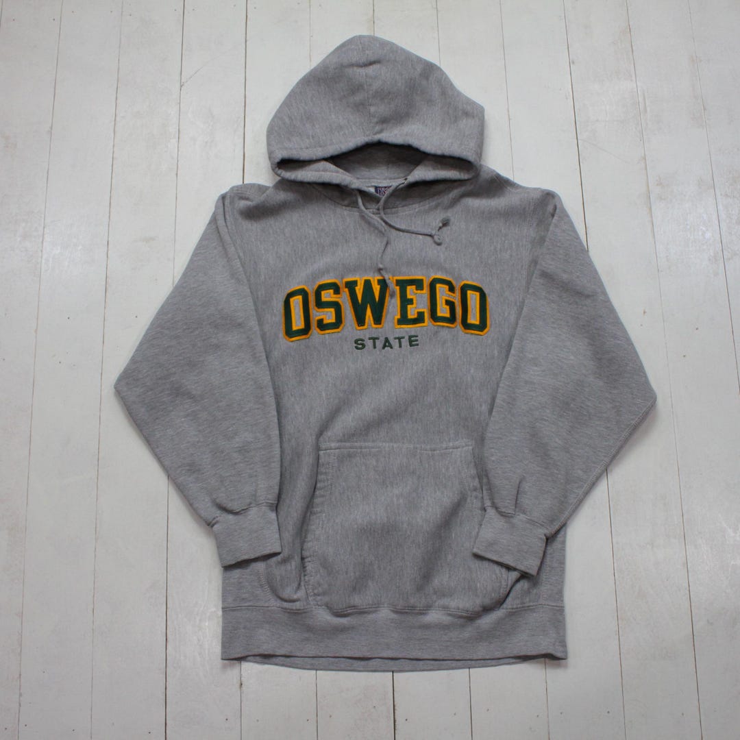 1990s/2000s Y2K MV Sport Pro-weave Grey Oswego State Unversity Reverse Weave Style Hoodie ...