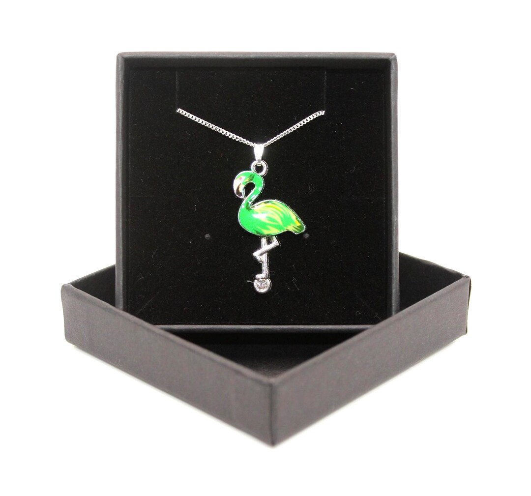 Flamingo Green Necklace With Sparkling Rhinestone - Sterling Silver ...