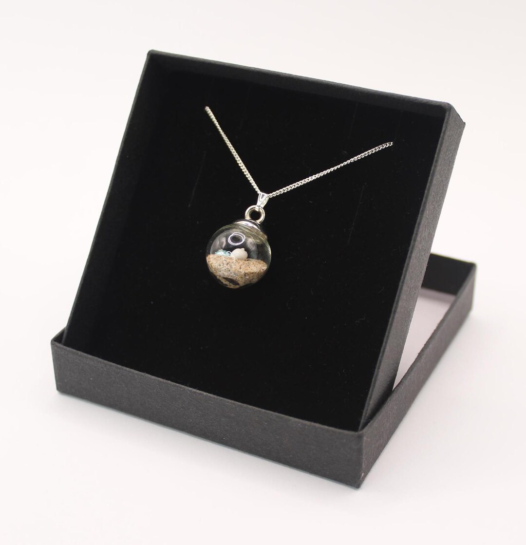 Sandy Beach Globe Necklace: Sterling Silver Curb Chain, Pearl ...
