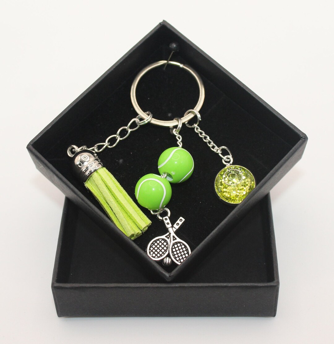 Tennis Keyring: Racket, Balls, Lime Green Tassel & Glitter Resin - Etsy