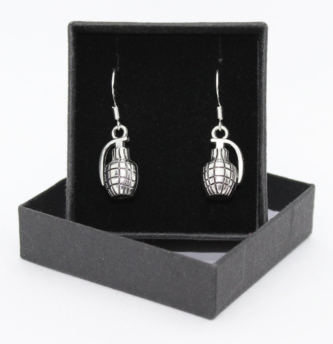 Hand Grenade - Sterling Silver Fish Hooks With Tibetan Silver Drop ...