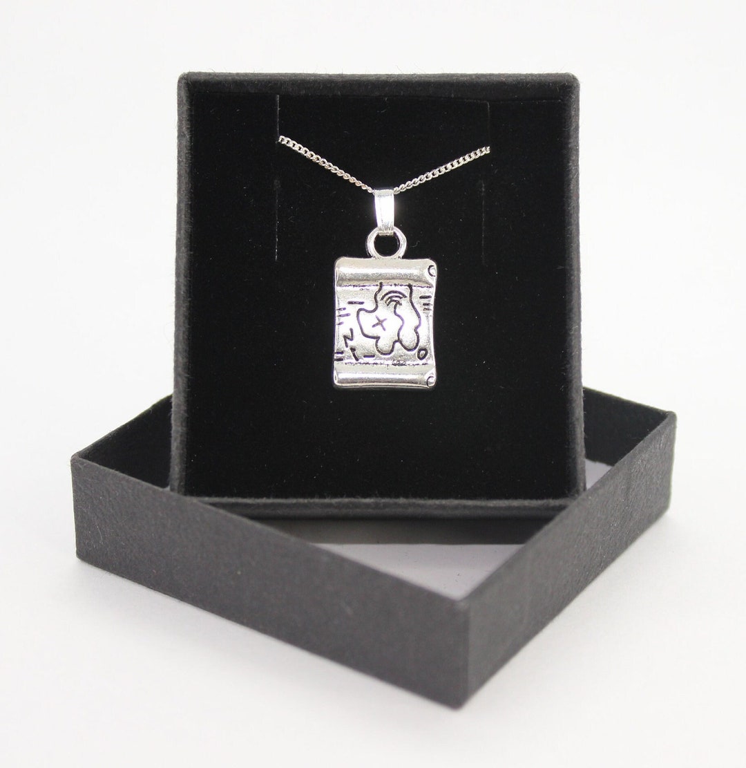 Pirate Treasure Map - Sterling Silver Curb Chain Necklace With Tibetan ...