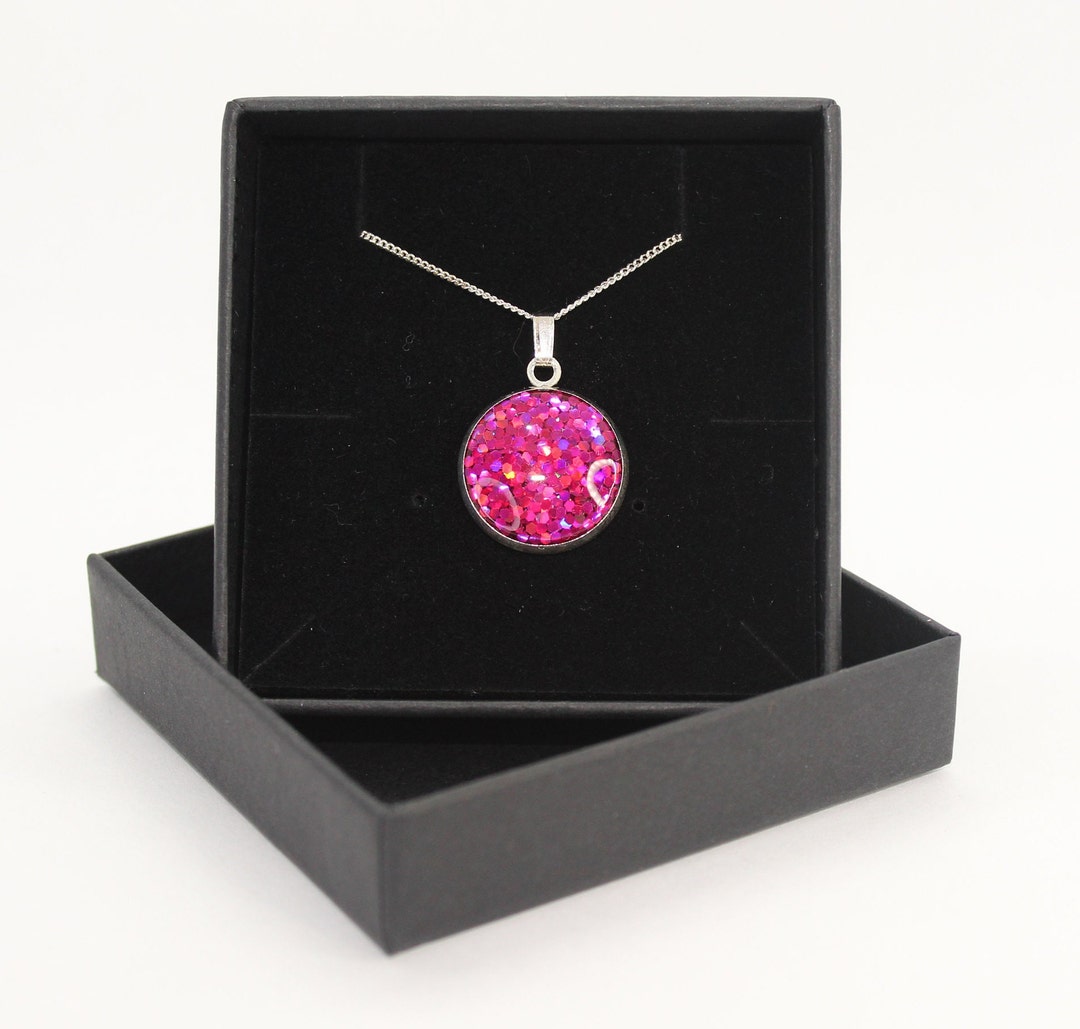Hot Pink - Sterling Silver Curb Chain Necklace With Handmade Glitter ...