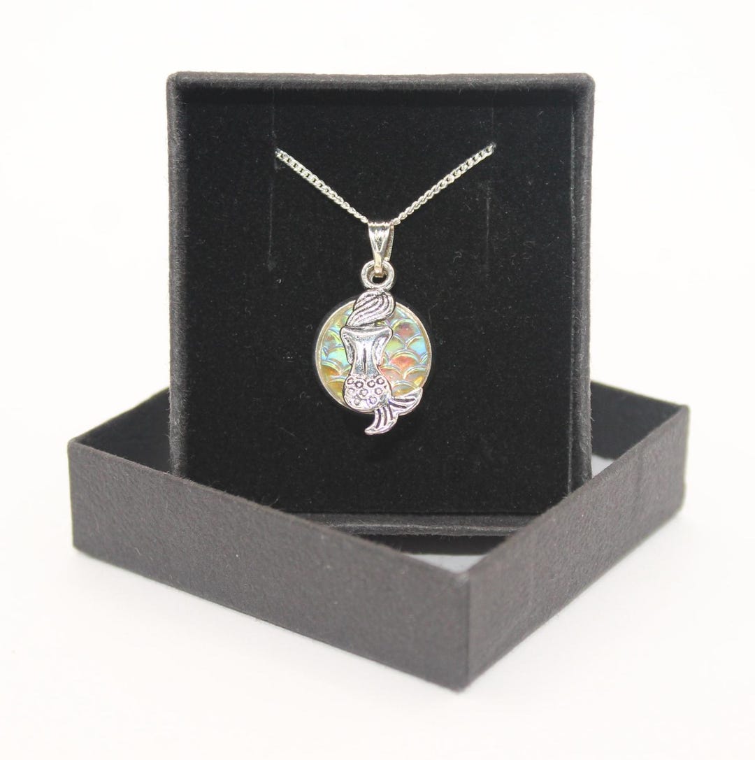 Aurore Borealis Mermaid Necklace: Sterling Silver Curb Chain, Resin ...