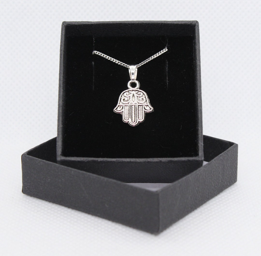 Hamsa Hand Mehndi Design - Sterling Silver Curb Chain Necklace With ...