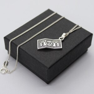 100 Dollar Bill Necklace: Sterling Silver Chain, Tibetan Silver Charm ...