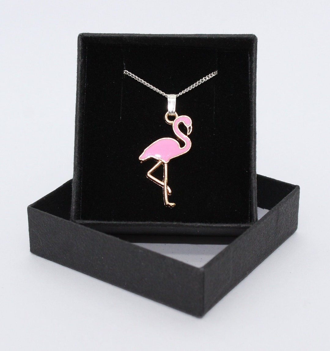 Hot Pink Flamingo Necklace: Sterling Silver Curb Chain, Gold Plated ...