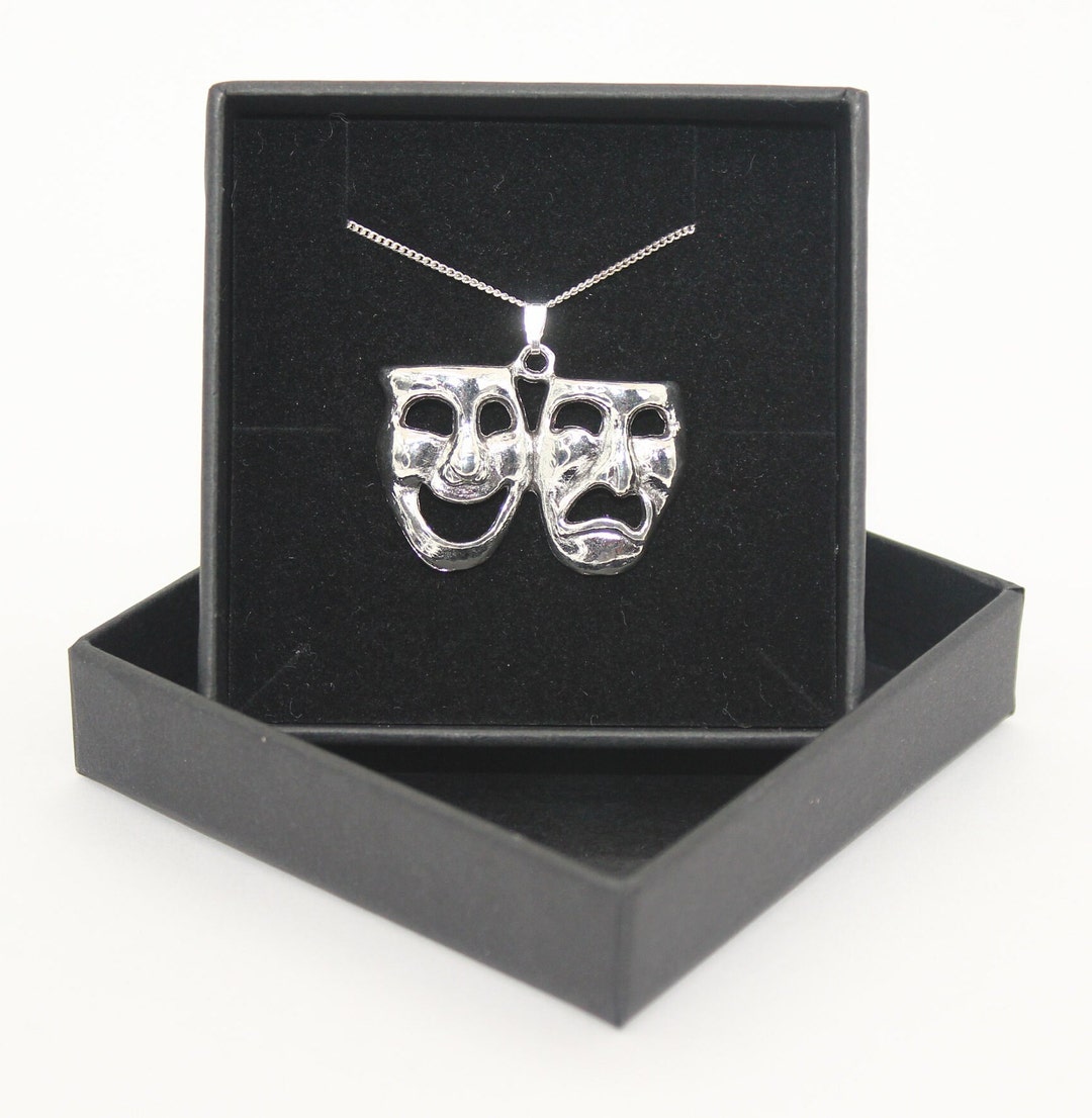 Theatre Mask Necklace: Venetian Pantomime Pendant, Sterling Silver ...